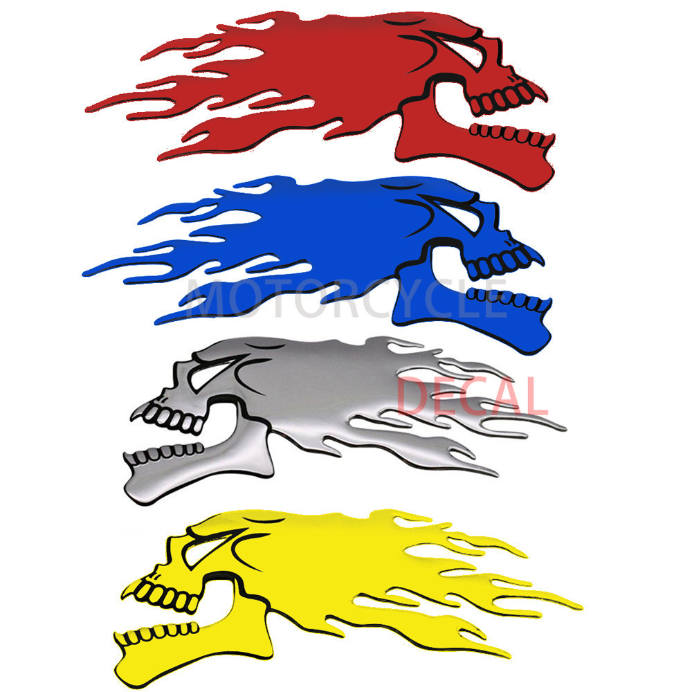 】Motorcycle sticker 3D Flame Skull decal Soft adhesive sticker ...