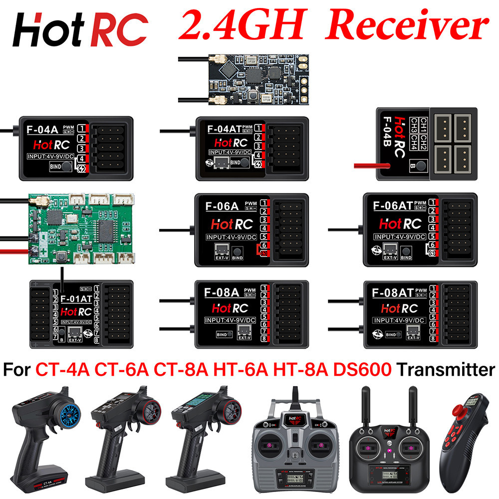 HotRC 4/5/6/8CH RC Receiver 2.4GHz with Gyro for CT-4A CT-6A CT-8A HT ...