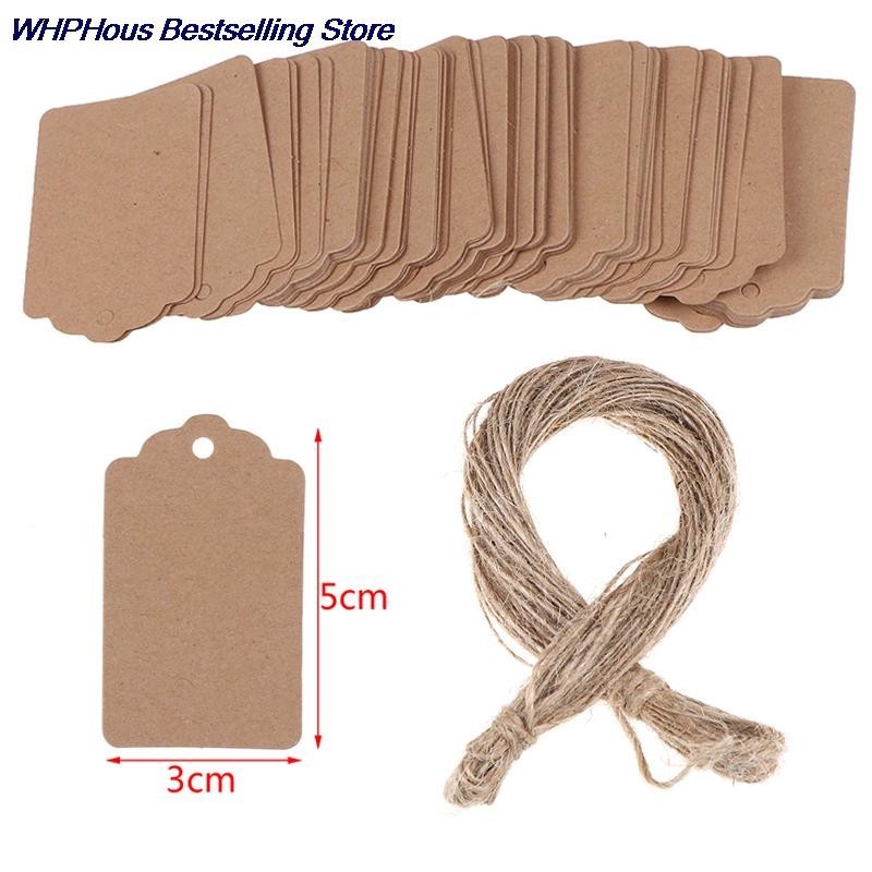 ⋚100Pcs Blank Tag Kraft Price Hang Tags Label With String 20m Jewelry String Price Tags Gift Pac ...