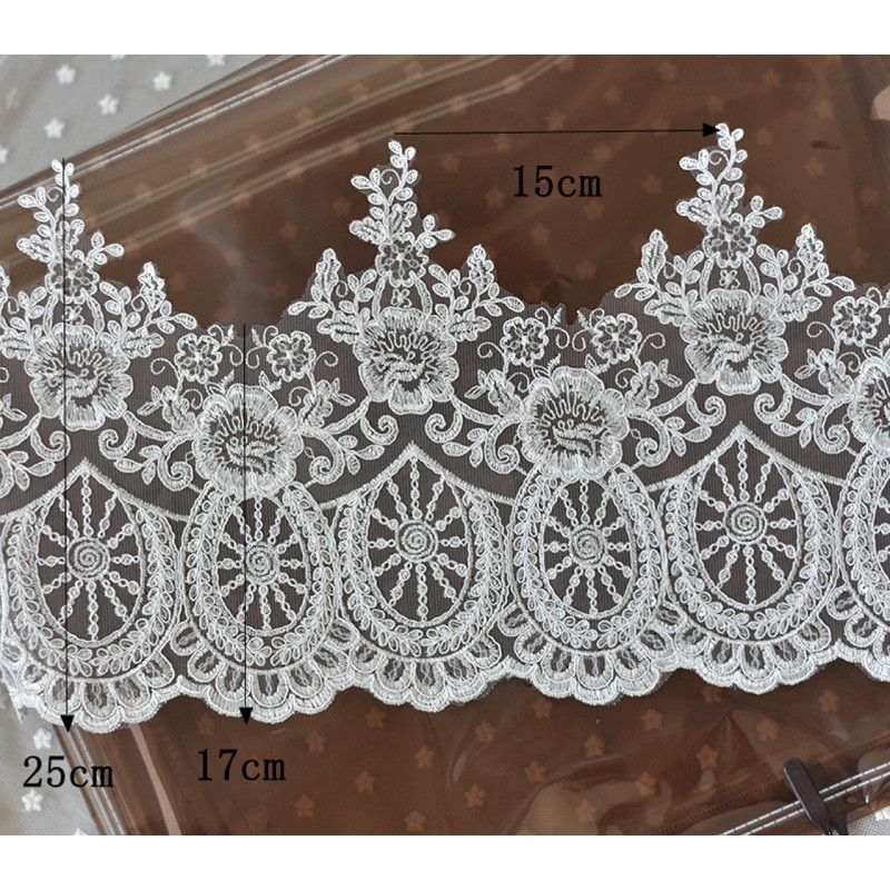 White Ivory Cording Fabric with Sequins, Mesh Lace Trim Applique ...