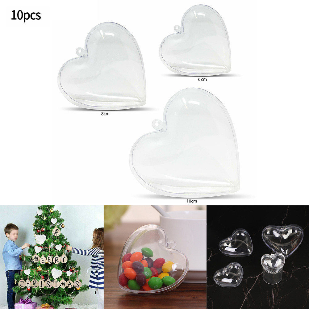 ۩Clear Fillable Heart Baubles Plastic Wedding Favours Christmas ...