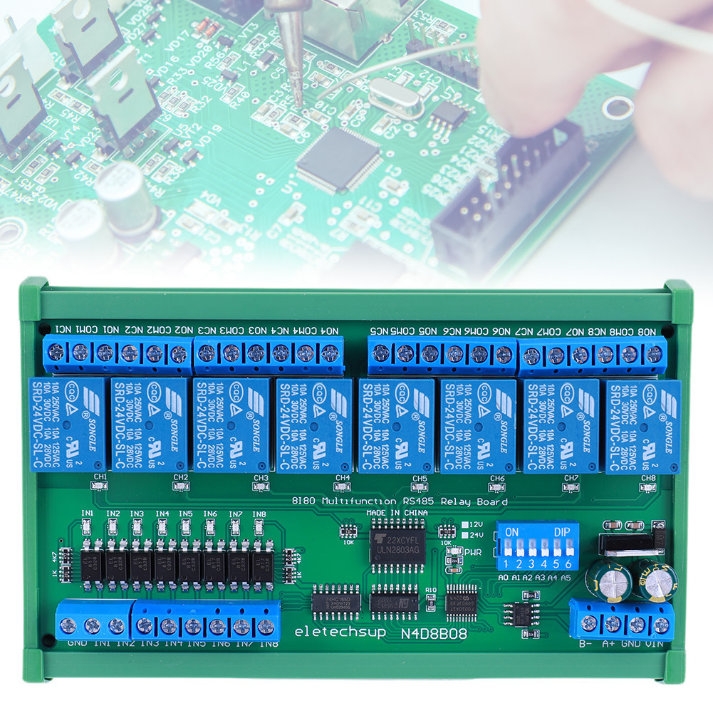 ☢dc 12v 24v 8ch Isolated Input 8ch Output Uart Rs485 Relay Module Din35 C45 Rail Relay Module Sw