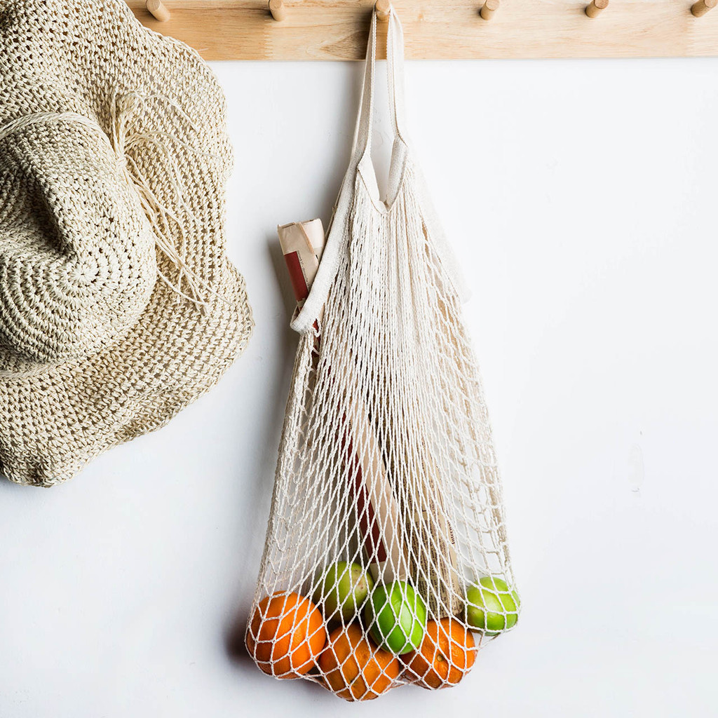 ☁Resuable Fruit Vegetable Shopping Bag String Shopper Cotton Hand Totes ...