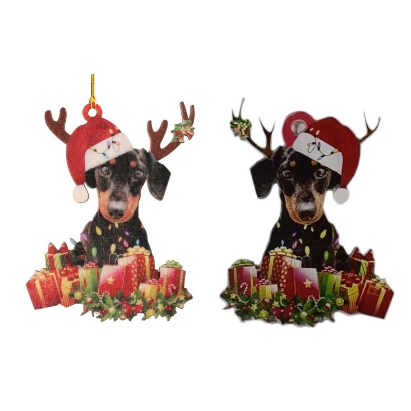 Christmas Dog Ornament Wooden Xma Tree Hanging Sign Statues Decoration ...