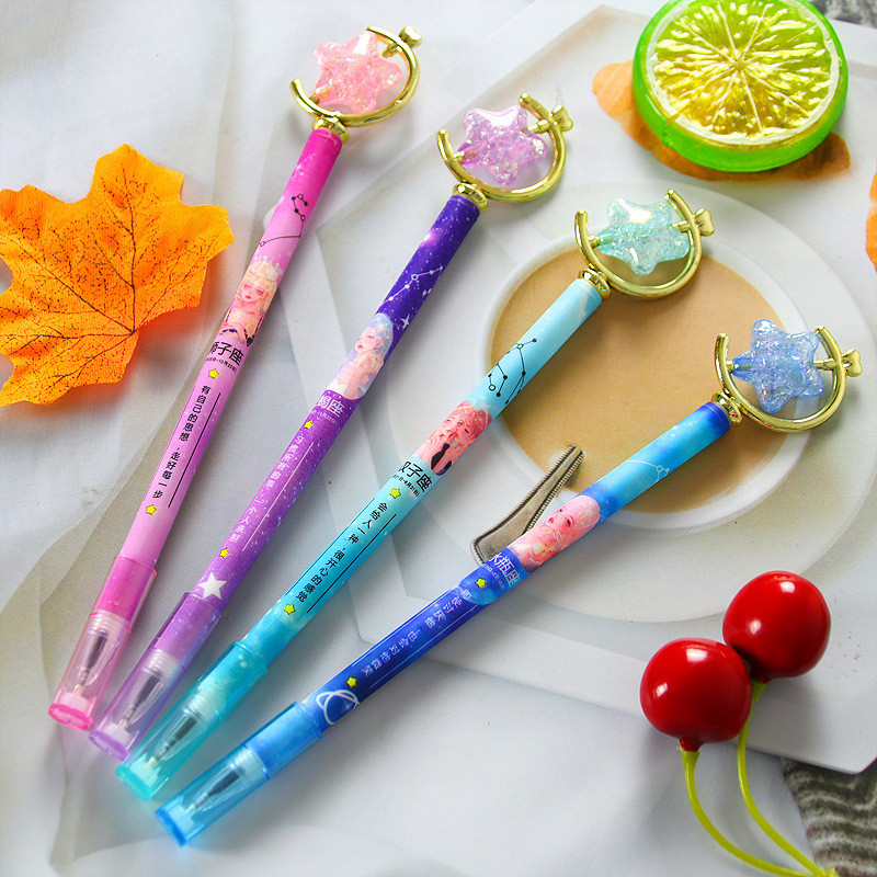 1Pcs Kawaii Crystal Star Gel Pen Cute 0.5 mm black ink Signature Pen ...
