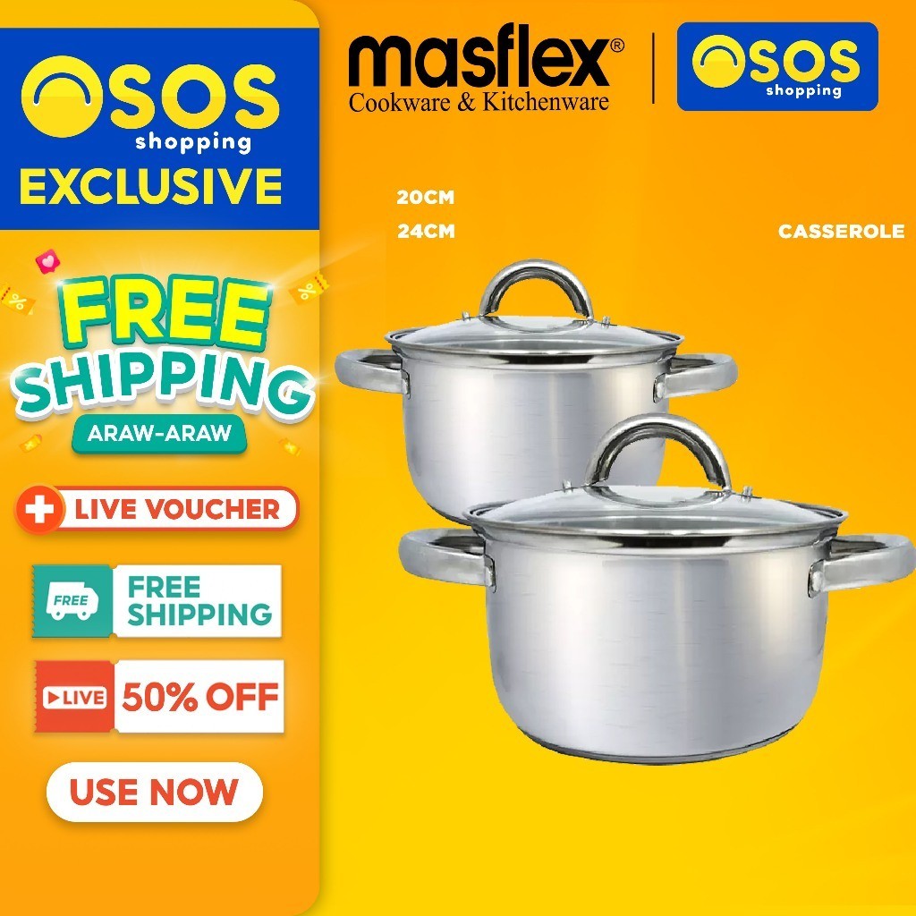 Masflex Original Premium Stainless Steel Induction Casserole with Glass ...