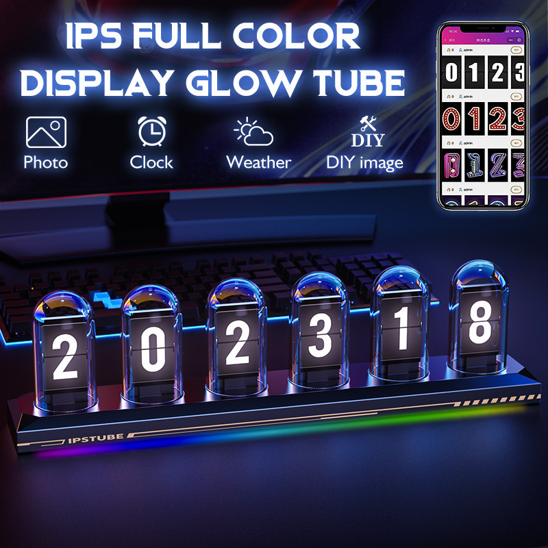 Nixie Tube Clock,IPS Color Screen Digital Clock,RGB DIY Glow Tube Clock ...