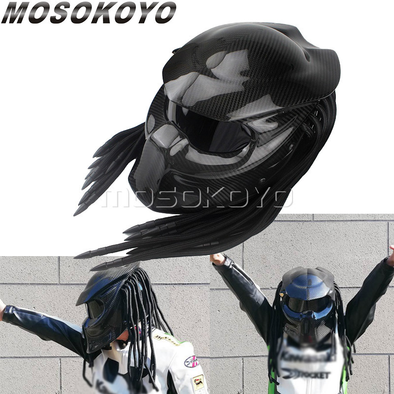 【Predator Carbon Fiber Motorcycle Helmet Full Face Iron Warrior Man Women Universal Outdoor Moto ...