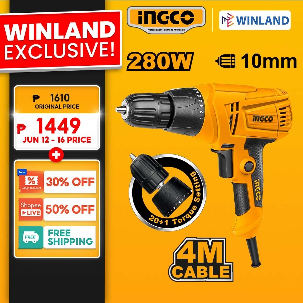 Ingco by Winland Electric Drill Hand Drill 280W ED2808 ING-PT | Shopee ...