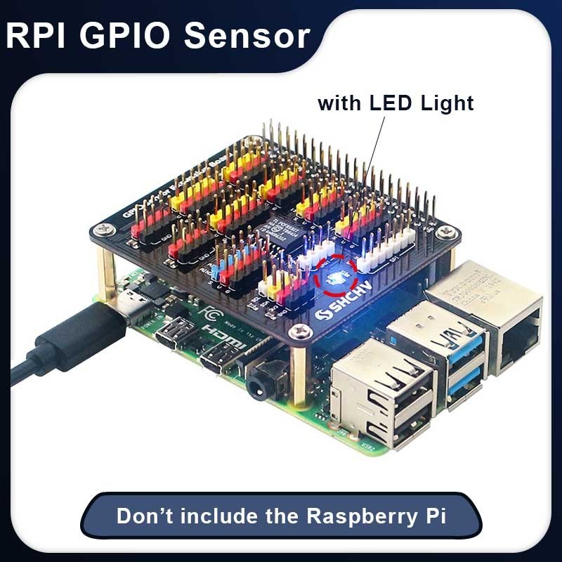 Raspberry Pi 4 GPIO Sensor Expansion Board with LED AD / DA Digital to Analog Conversion Module ...