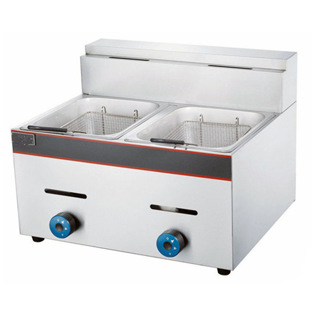 ☬Catering industrial machine 2 tank 2 basket deep gas flat fryer with ...