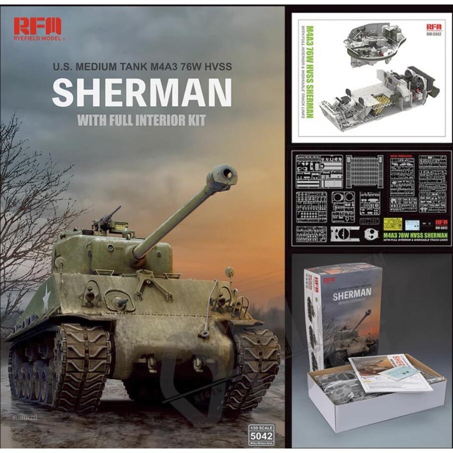 -Rye Field Model RFM RM-5042 1/35 U.S. Tank M4A3 76w HVSS Sherman w/Full Interior - Scale model ...