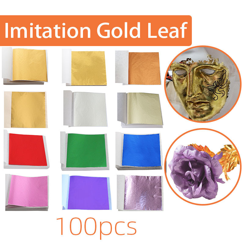 ♨100Pcs Imitation Gold Leaf Sheets Shiny Sliver Copper Foil Papers ...