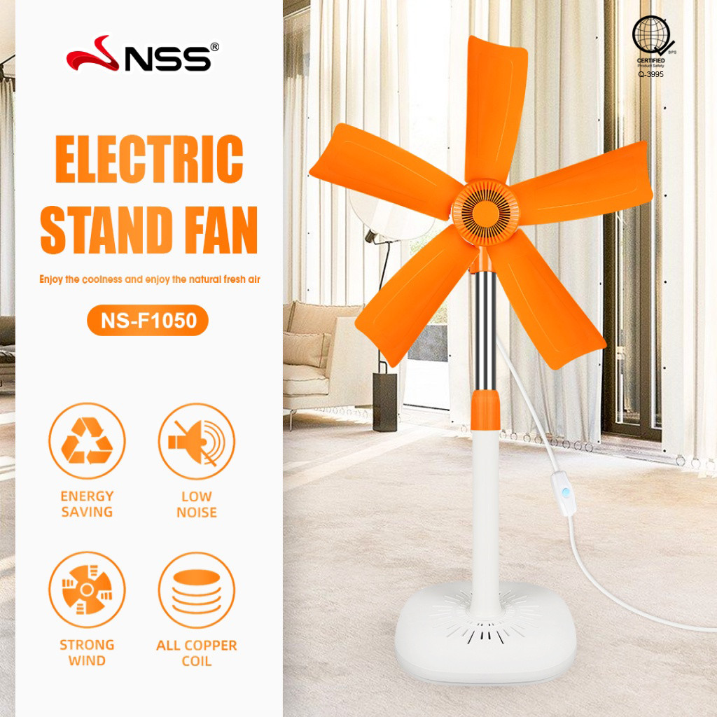 NSS Electric Fan Portable Stand Fan 5 Blades Adjustable Home Floor Fan ...
