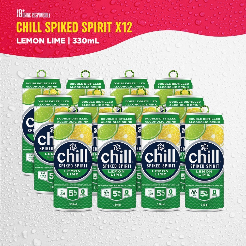 CHILL SPIKED SPIRIT 330ml LEMON LIME 12 Pack Flavored Alco Juice 5% ...