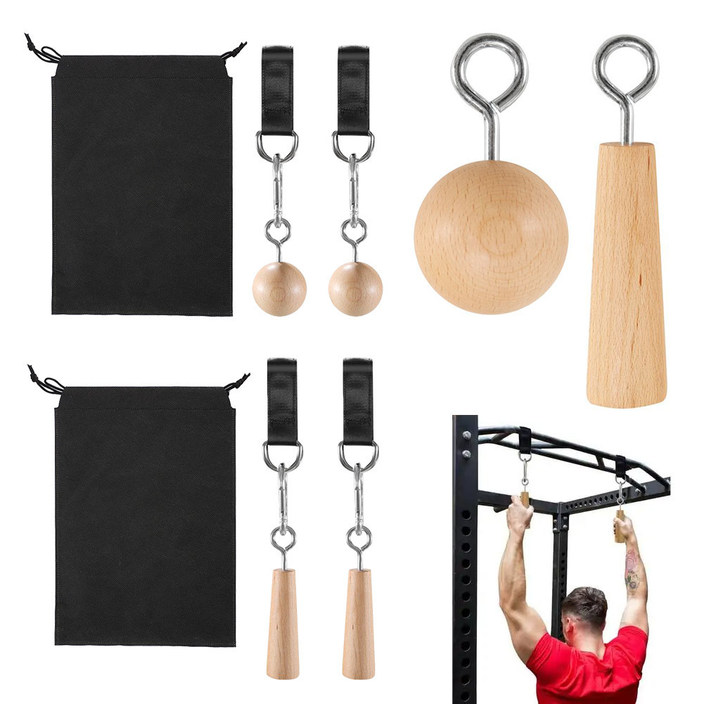 ☯Wooden Handle Pull Up Ball Grip Finger Strengthener Exerciser Arm ...