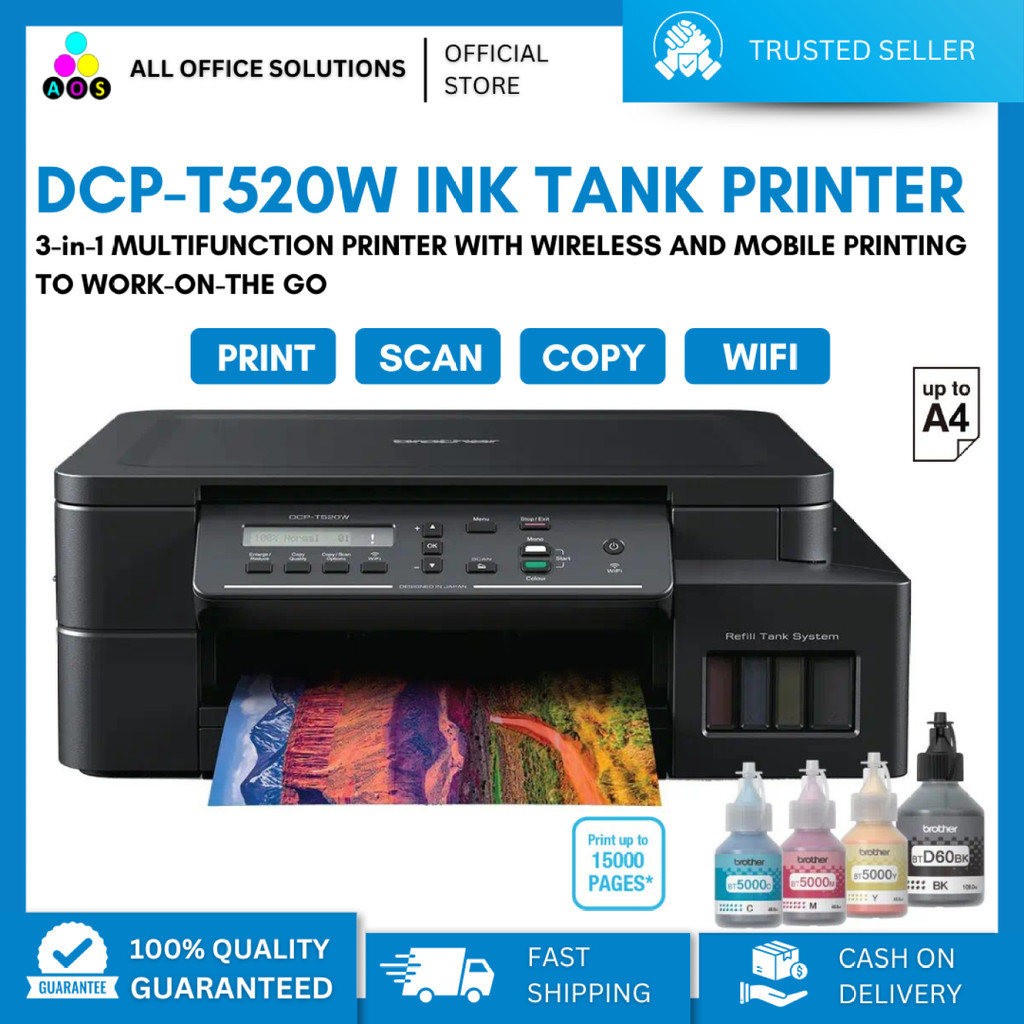 Brother DCP T520W Ink tank Printer with free 1 set of ink (2 sets ...