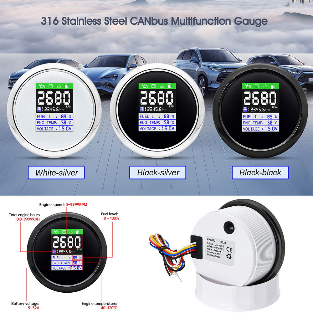 ⊹85mm LED Digital Gauge GPS Speedometer with Voltmeter Oil Pressure Gauge Water Level Gauge Fuel ...