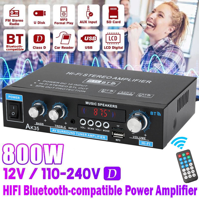 AK45/AK35 800W Home Power Amplifier 2 Channel Bluetooth 5.0 Mini Hifi ...