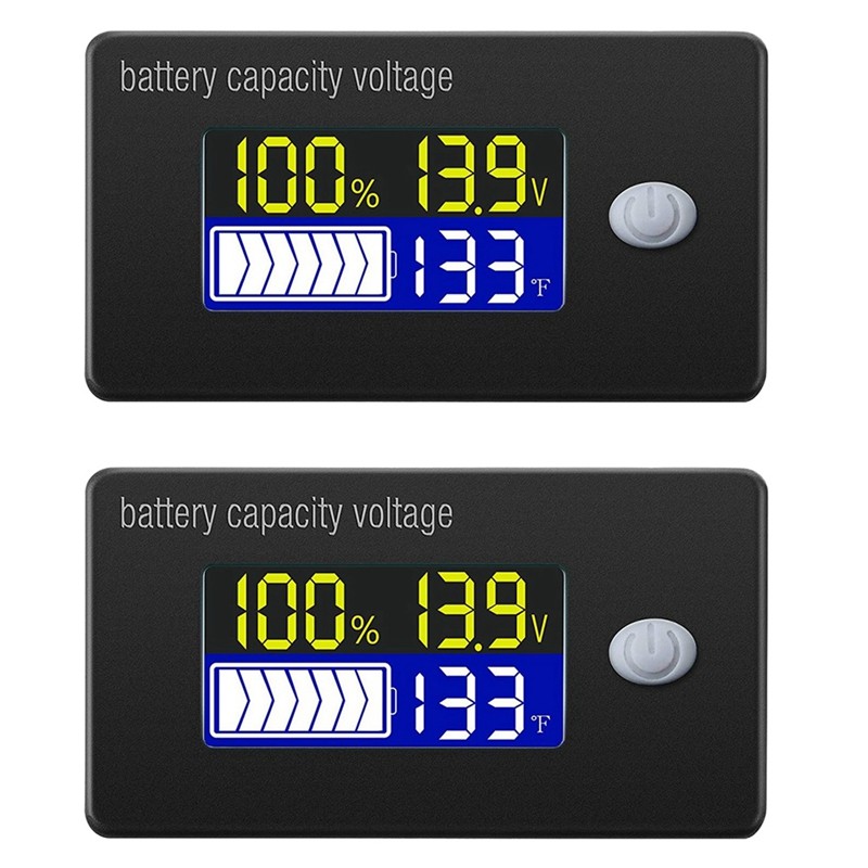 ♣2X Battery Capacity Voltage Meter With Temperature Sensor 12V 72V Lead ...