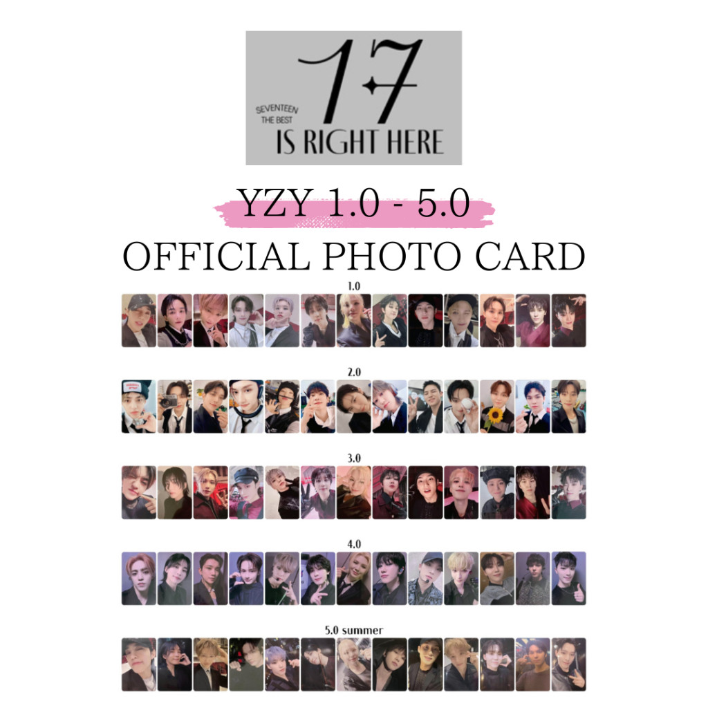 SEVENTEEN 17 IS RIGHT HERE YZY 1.0 2.0 3.0 4.0 5.0 OFFICIAL PHOTO CARD / S.COUPS JEONGHAN JOSHUA ...