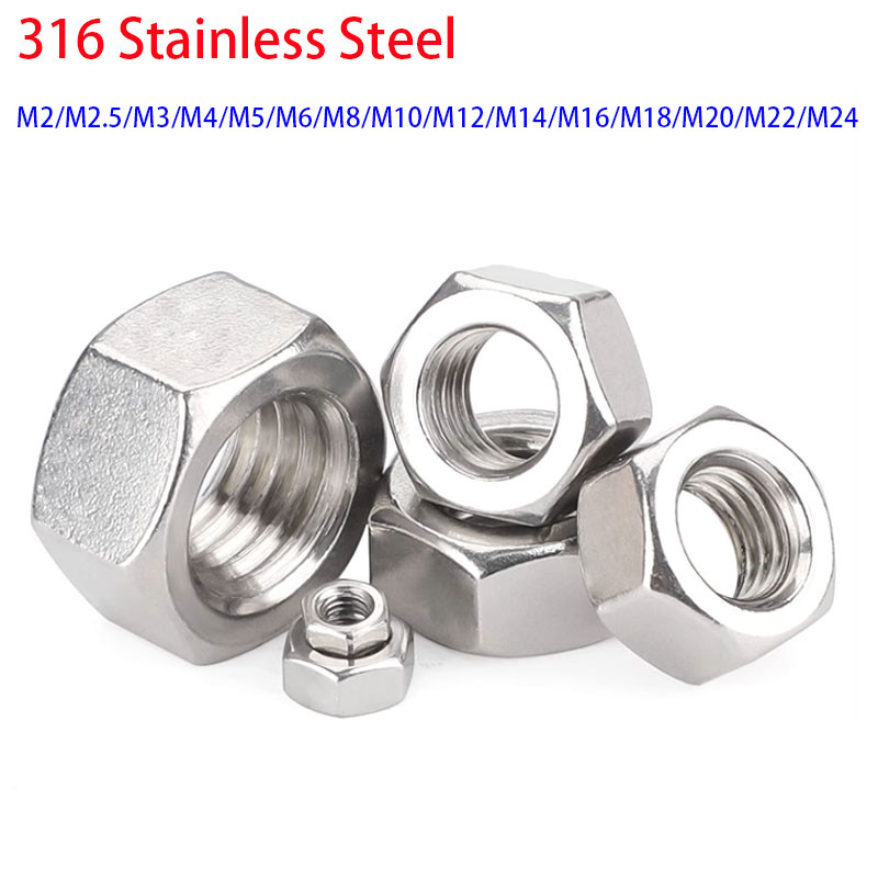 유316 Stainless Steel Hex Hexagon Nuts M2 M2.5 M3 M4 M5 M6 M8 M10 M12 M14 M16 M18 M20 M22 M24 ...