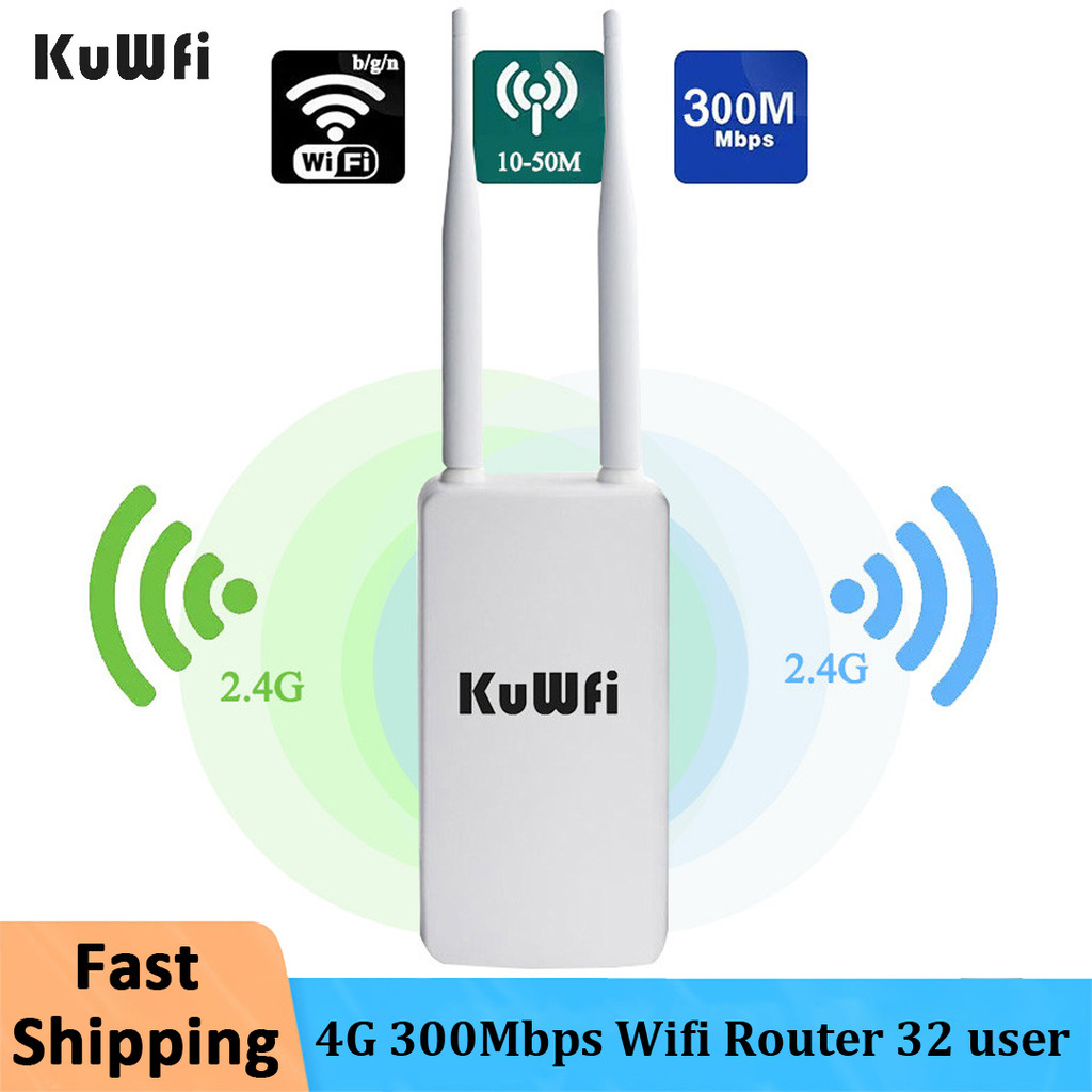 KuWFi WiFi Router With Sim Card 4G 300Mbps Unlocked Outdoor Waterproof LTE Router Wireless Lon ♠ ...