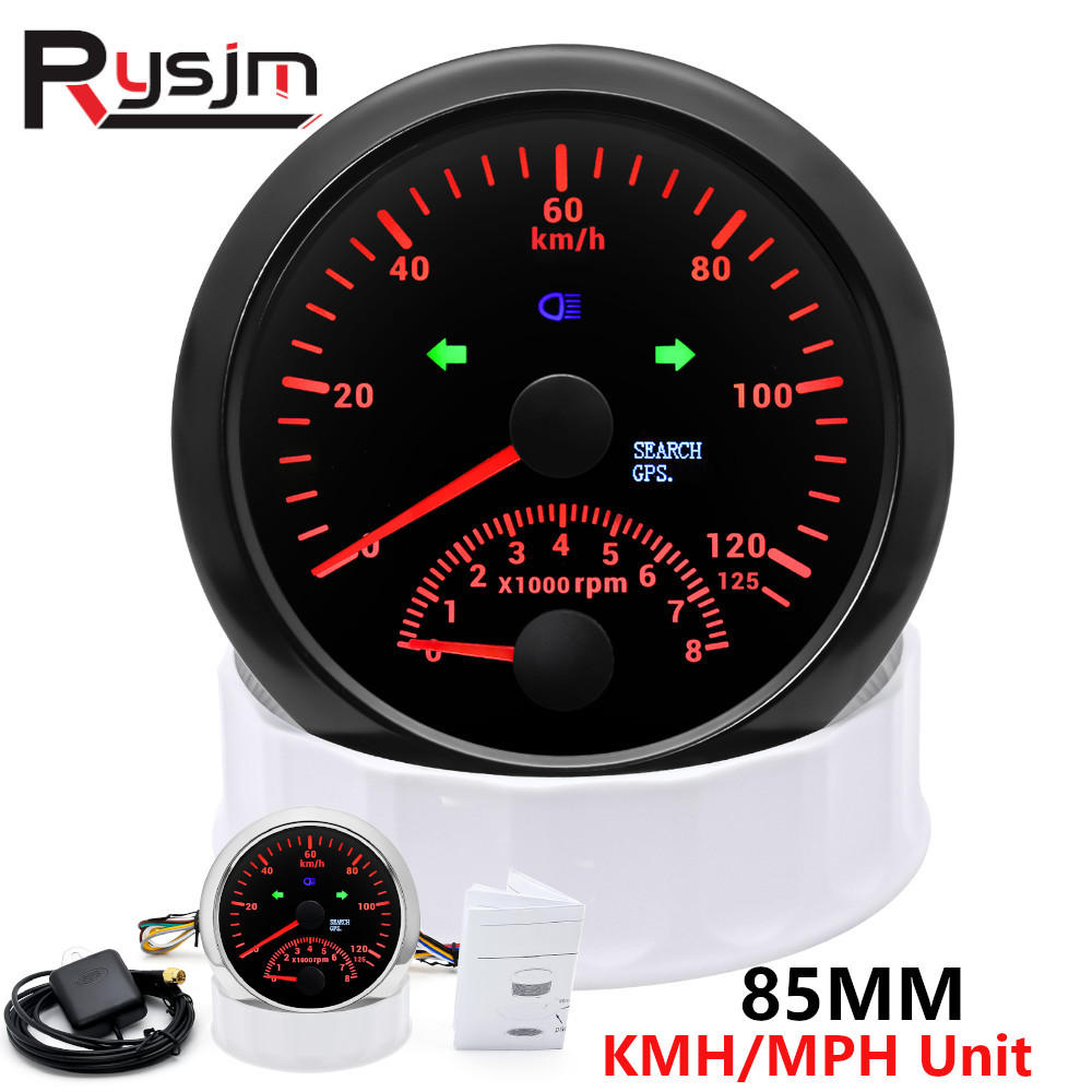 85mm GPS Speedometer 125KM/H 125MPH w/Tachometer Digital Speed Meter ...