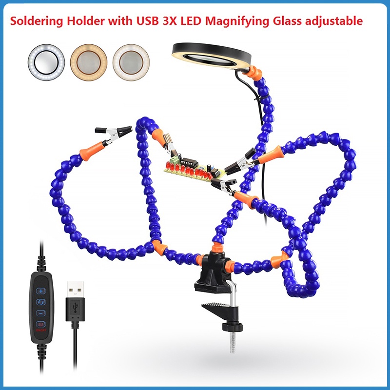 Repair Desk Clip PCB Soldering Holder 3X Magnifier with LED Light ...