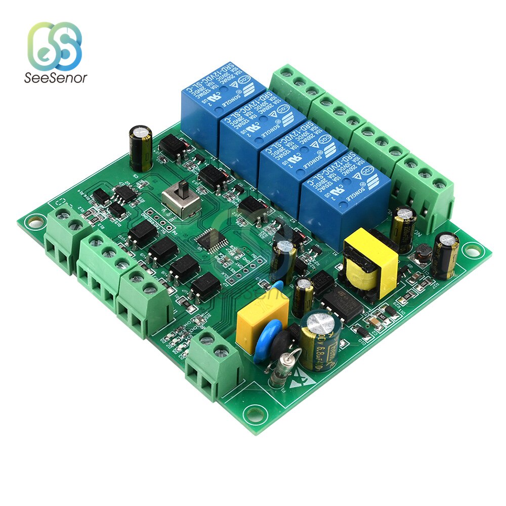 AC 220V Modbus RTU 4 Channel Relay Module Switch RS485/TTL UART Interface Four-Way Input Output ...