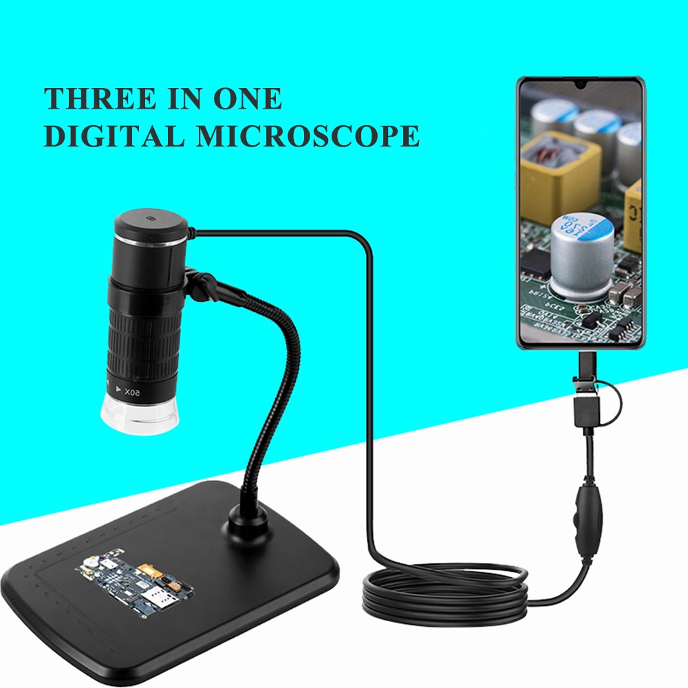 50-1000X 3-in-1 Mobile Phone Microscope Type C Android Computer Digital ...