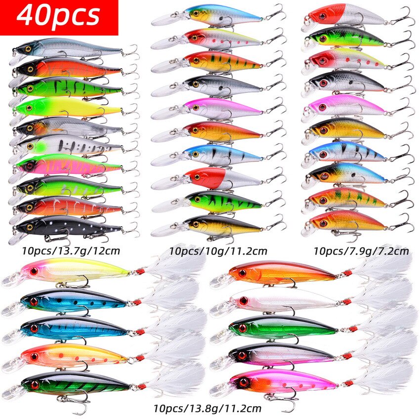 Best Selling 10-40pieces Minnow Fish Set Sea Fishing Lure Bait 3D Eyes ...