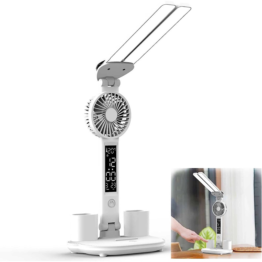 Dual Pendulum Arm Desk Lamp Fan, Tri-color Temperature Adjustable ...
