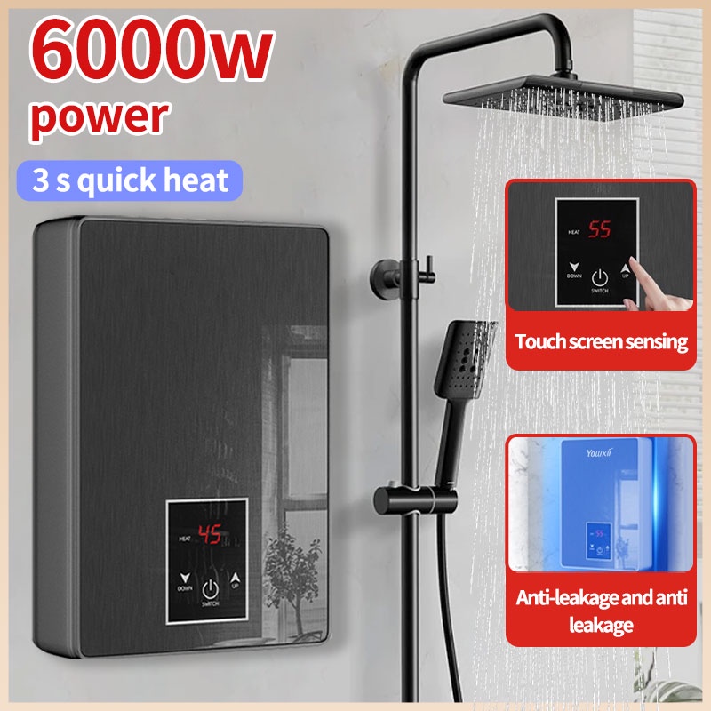 6000W Electric Shower water heater Instant Heating for Home One-button Startup Temperature ...