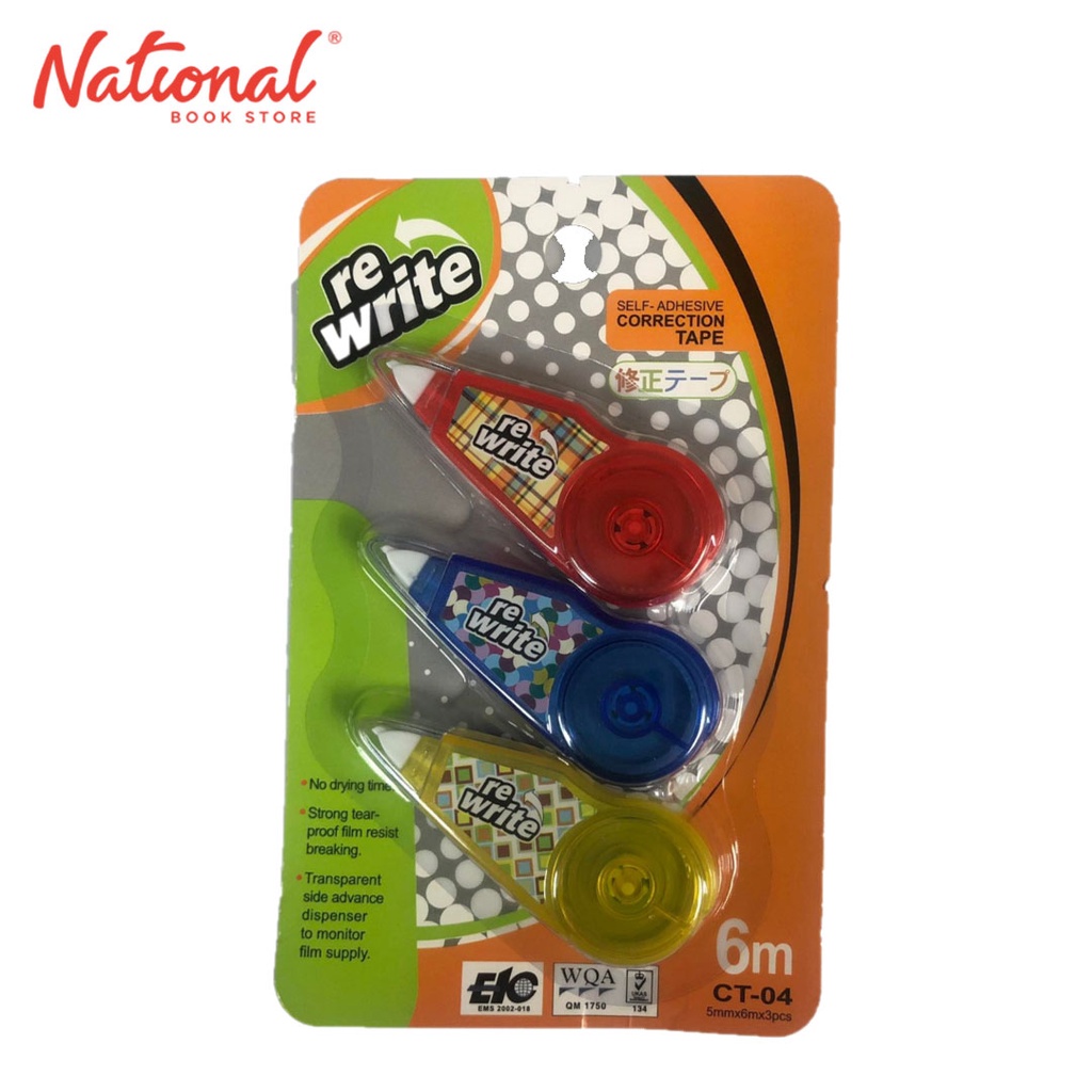 Re-Write Correction Tape 5mmx6m 3's CT-04 - School & Office Supplies ...