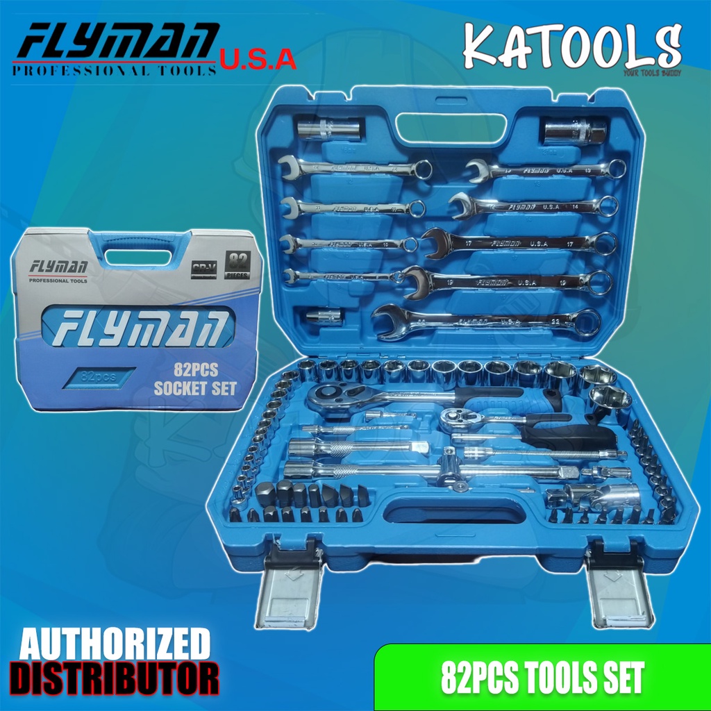 KATOOLS ~ Flyman 82pcs Socket Wrench Set Tools Set Combination Wrench 1/4" & 1/2" | Shopee ...
