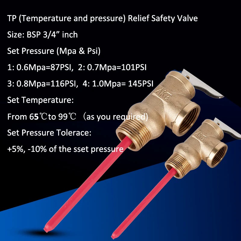 BSP3/4" inch DN20 TP relief safety valve 87/101/116/145PSI TP valve 0.6 ...