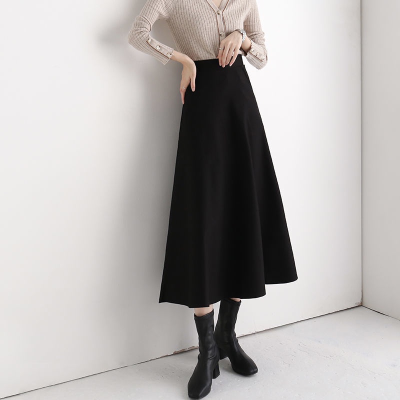 Houzhou Black Long Skirt Women 2023 Autumn Fashion Elegant Vintage High
