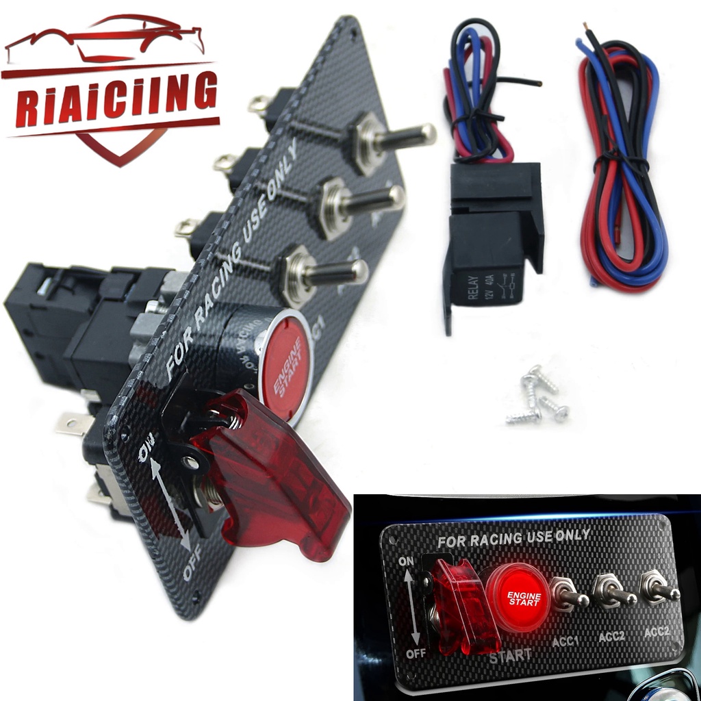 Universal LED Toggle Ignition Switch Panel Engine Start Push Button Set ...