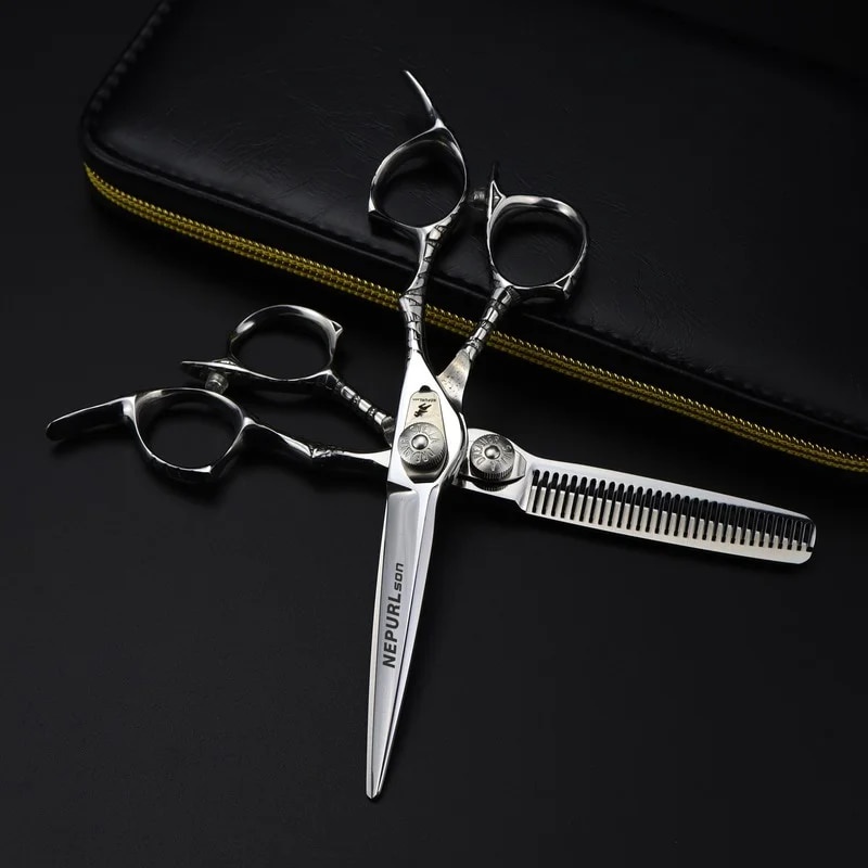 ☛Nepurlson Professional Barber Hair Scissors Set Silver 6 INCH Salon ...