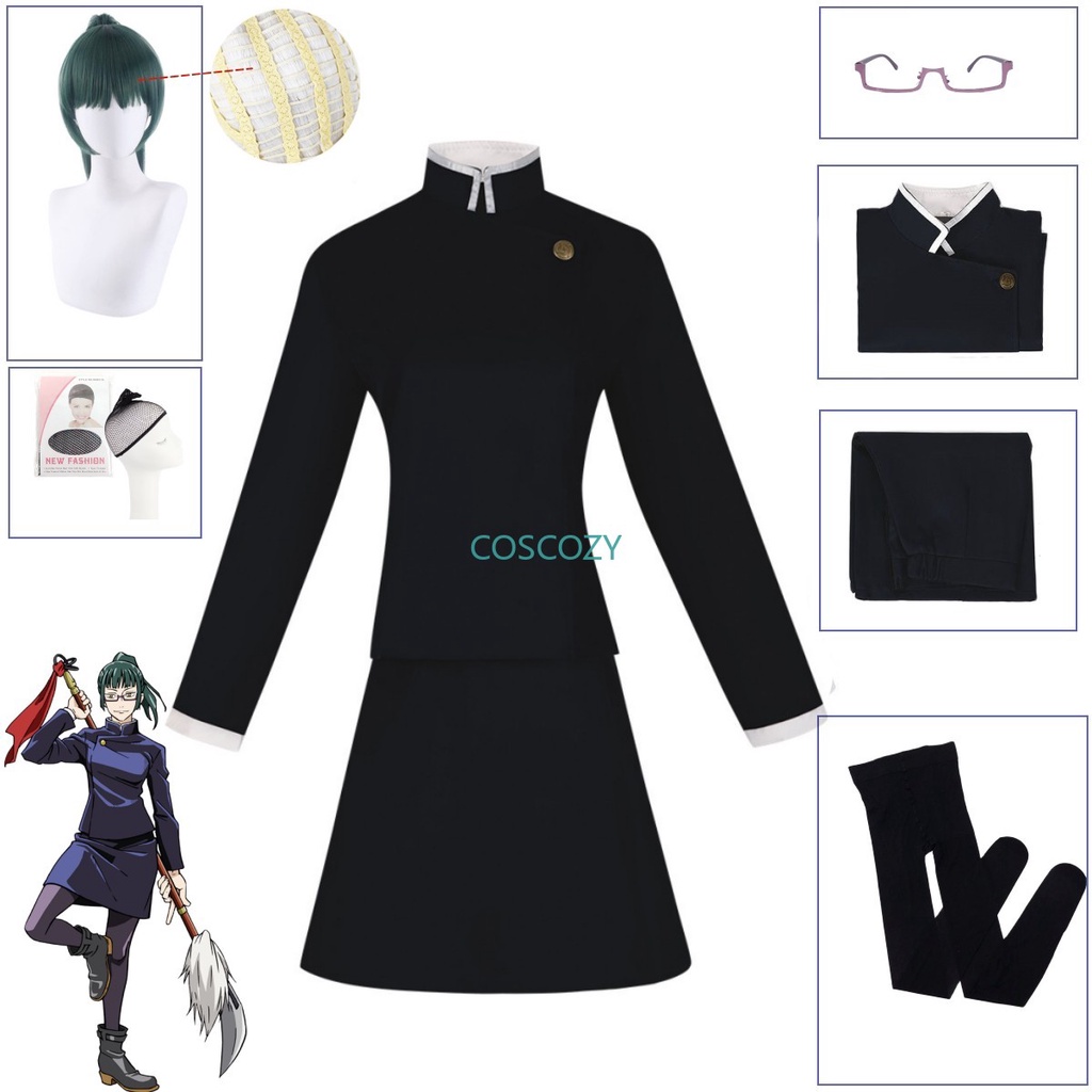 Newly Zenin Maki Cosplay Costume Glasses Jujutsu Kaisen Cosplay Costume Anime Uniform Wig Suit