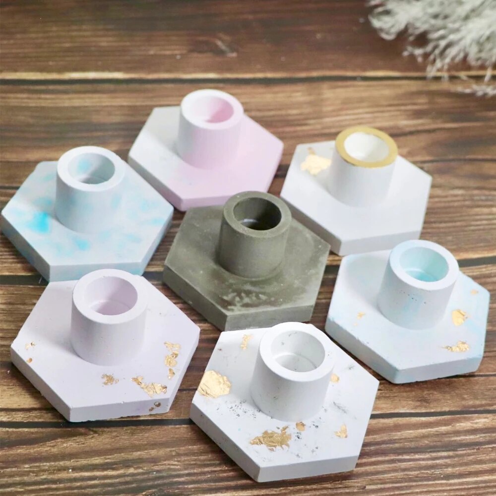 Concrete Candlestick Silicone Mold DIY Hexagon Candle Holder Ornament ...