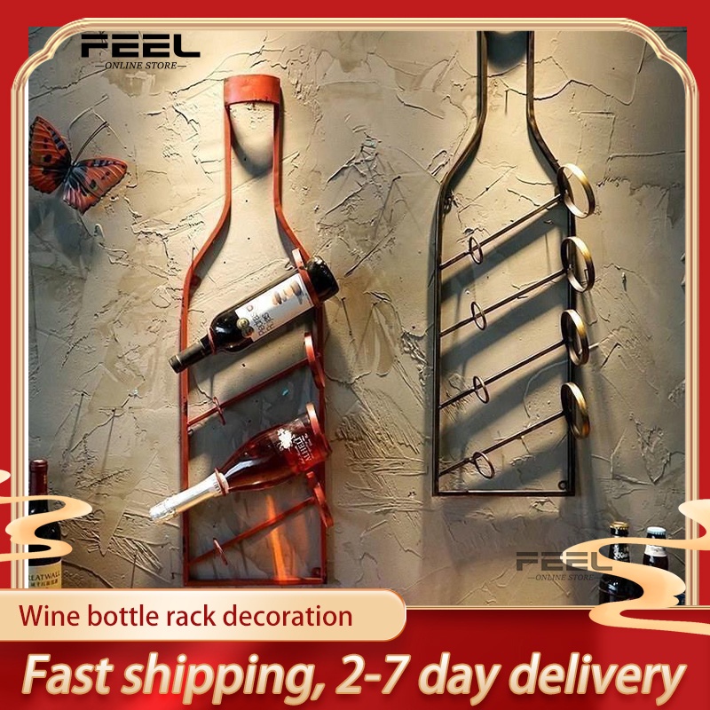 （spot）Wall Mounted Creative Wine Rack Living Room Wrought Iron ...