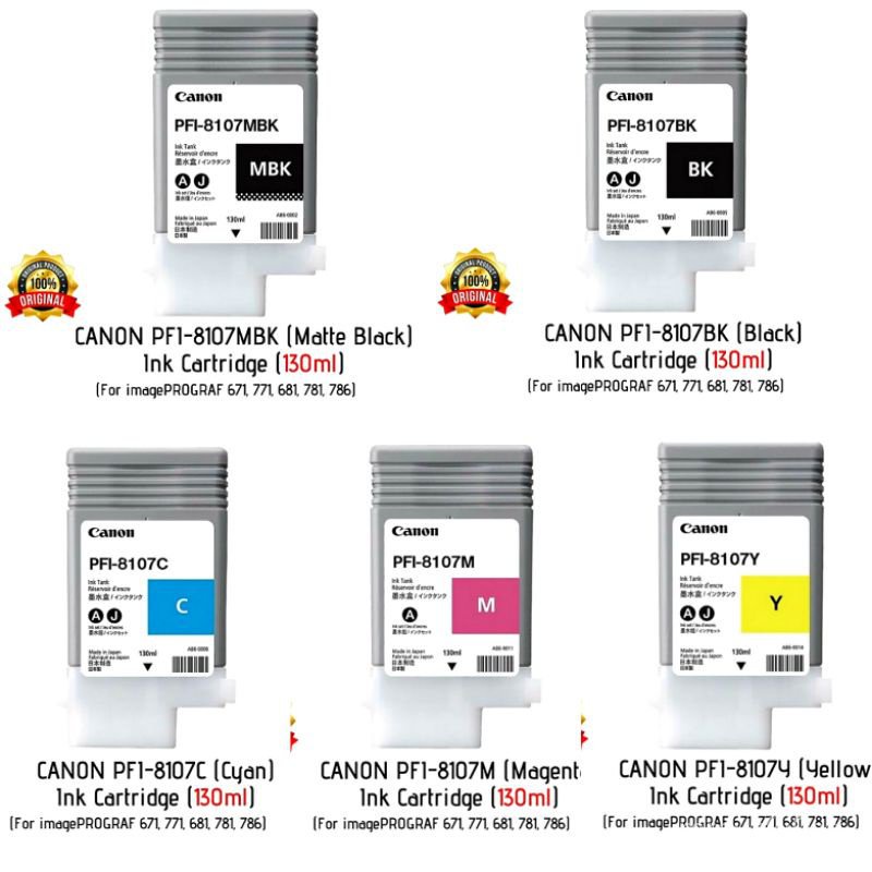 Canon PFI-8107 MBK BK C M Y for IPF671 771 781 786 130mL | Shopee Philippines