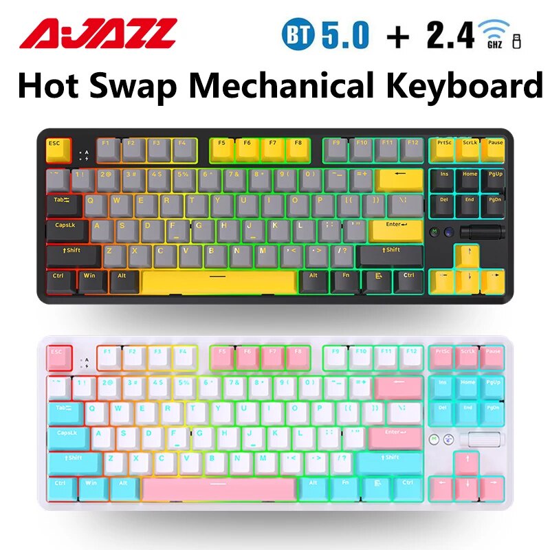♥AJAZZ New K870T PRO 87 Keys 3 Mode Bluetooth Gaming Mechanical ...