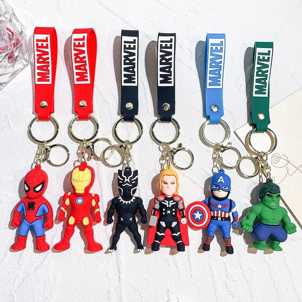 Disney Marvel Avengers PVC Keychains Cute Cartoon Superhero Pendant Keyholder Thanos Iron Man ...