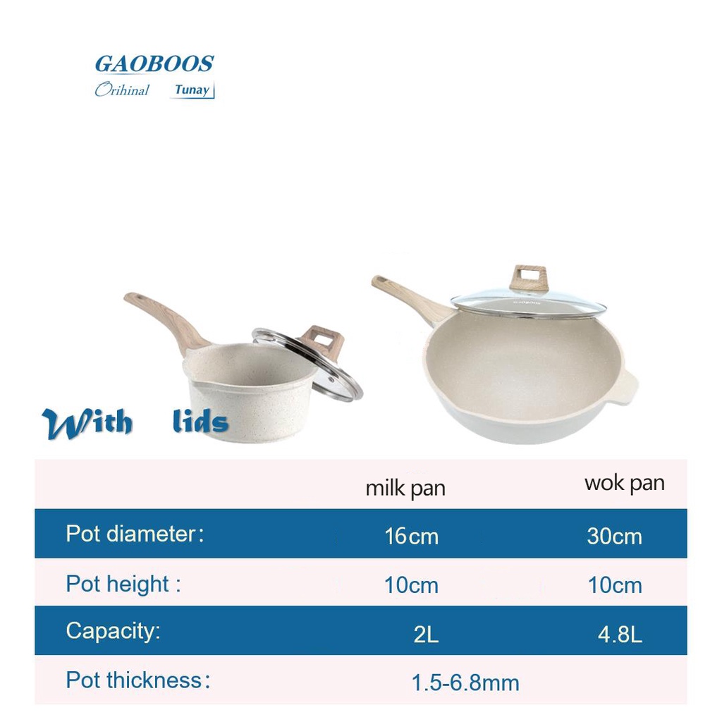 Gaoboos 2/3pcs Cookware Set Gold Star Coating Non Stick Frying Pan ...