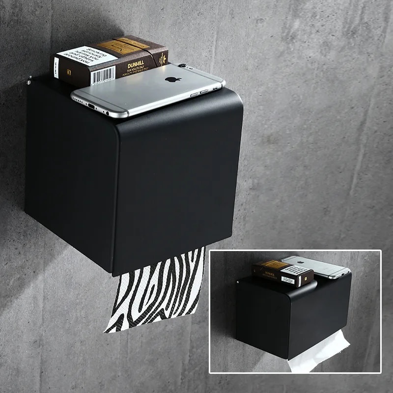 Bathroom Paper Holder Aluminum Black Bathroom Paper Roll Holder Brief ...