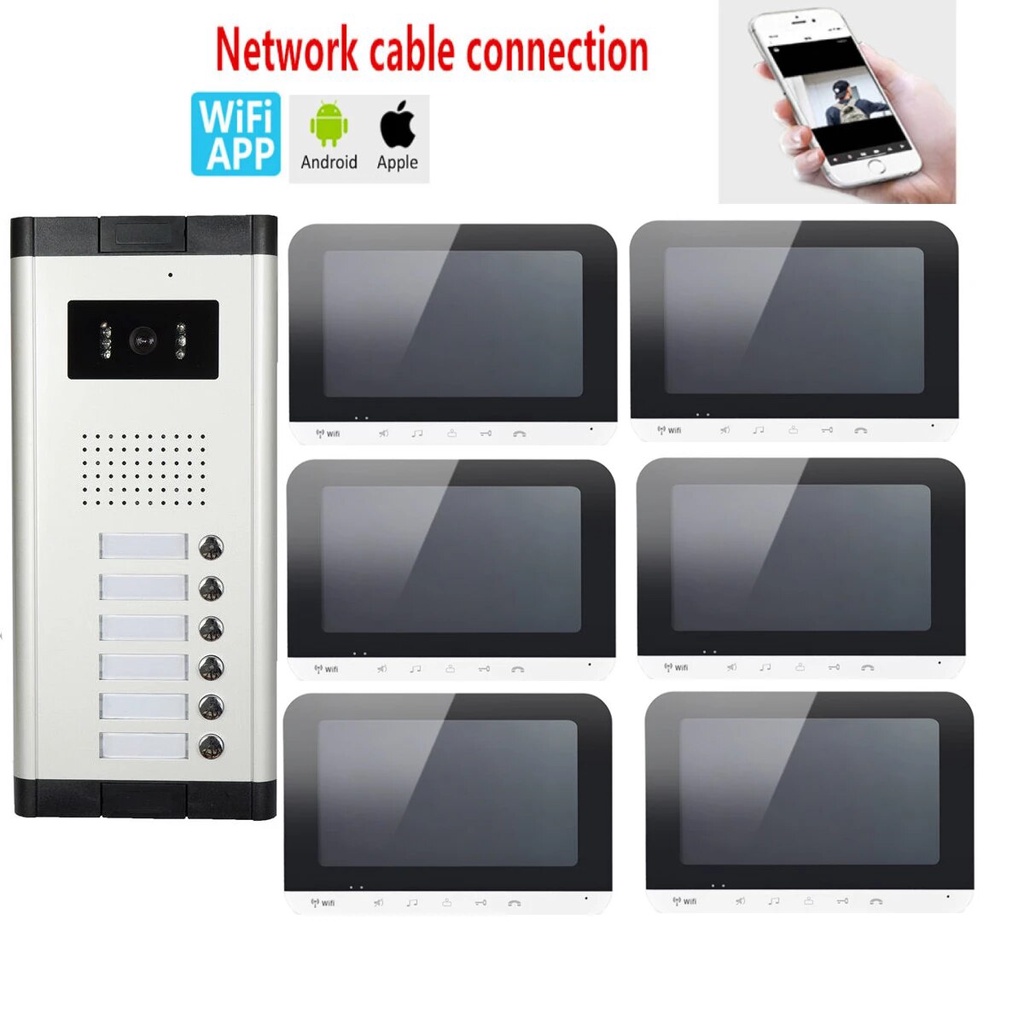 7 inch Monitors 2/3/4/6 wifi Apartment/Family Video Door Phone Intercom ...