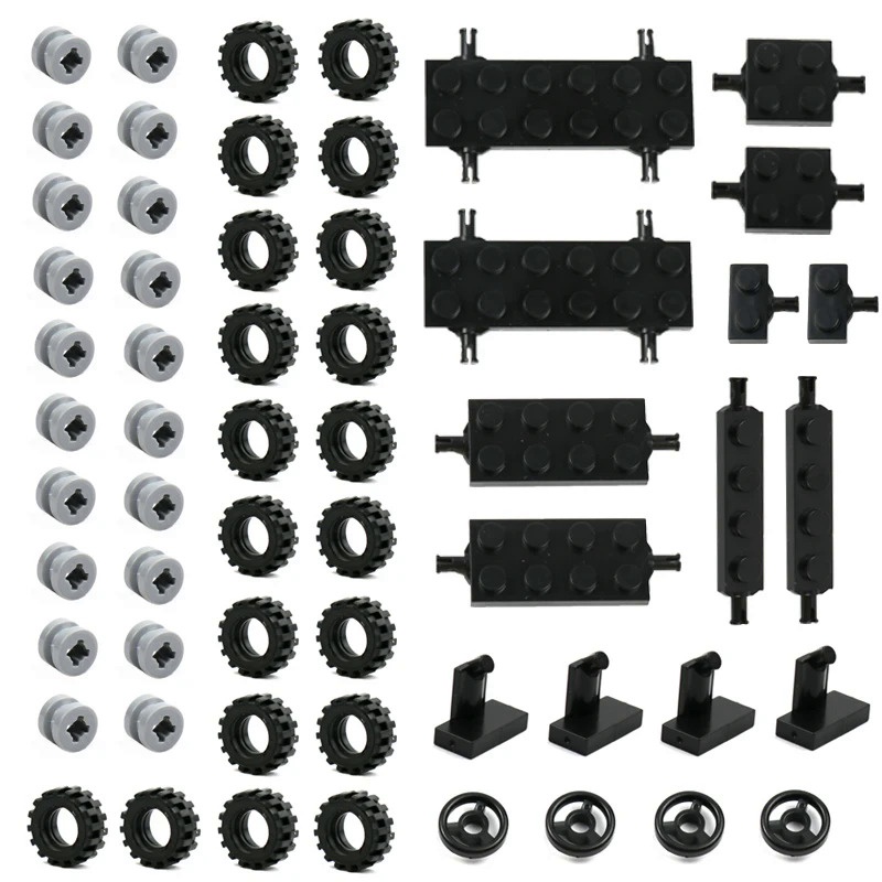 50 58PCS Mini Cars Wheel Axles Pack Tires 8 Models Building Blocks ...